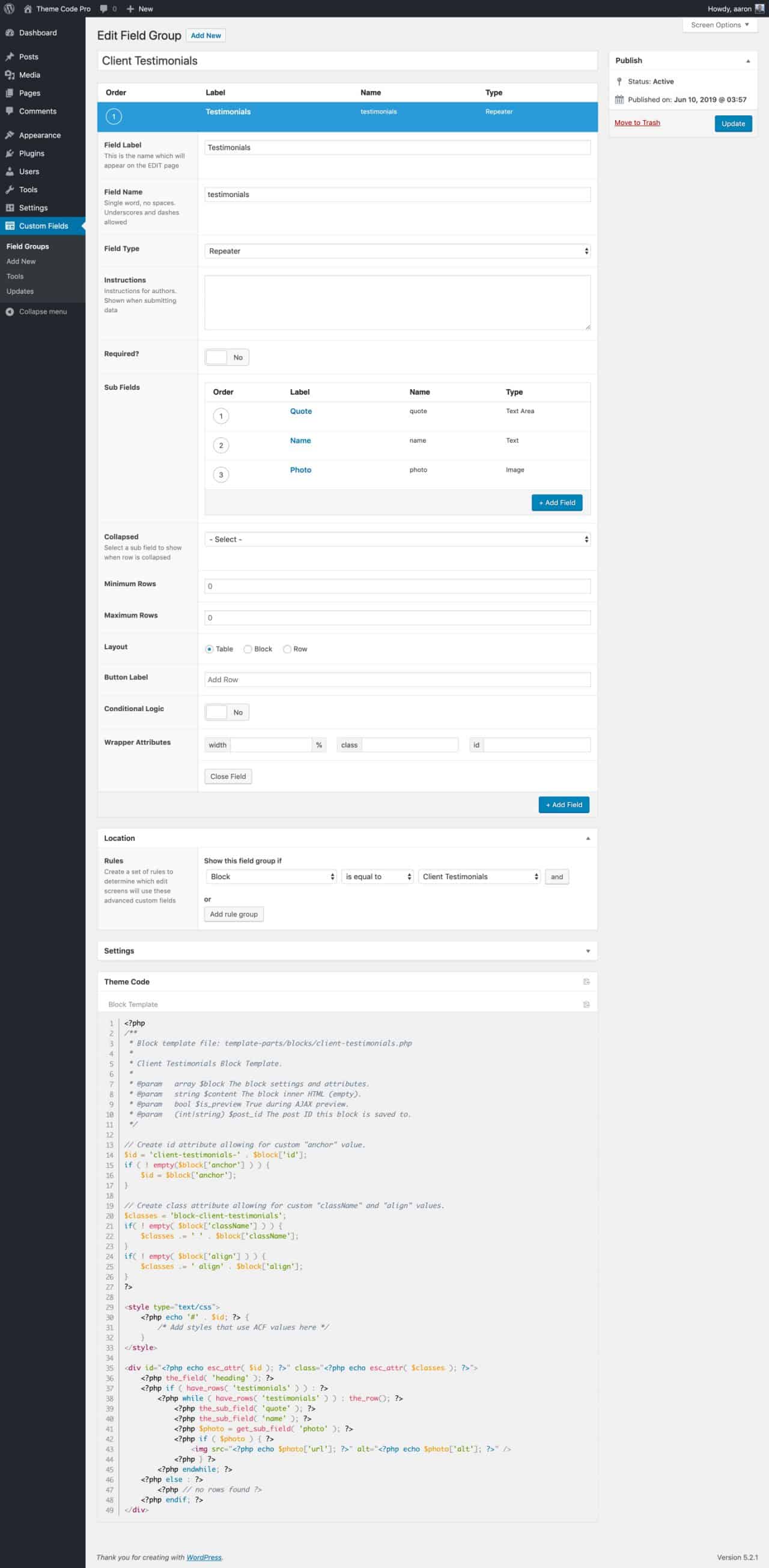 ACF Block registration code has landed with ACF Theme Code Pro v2.4