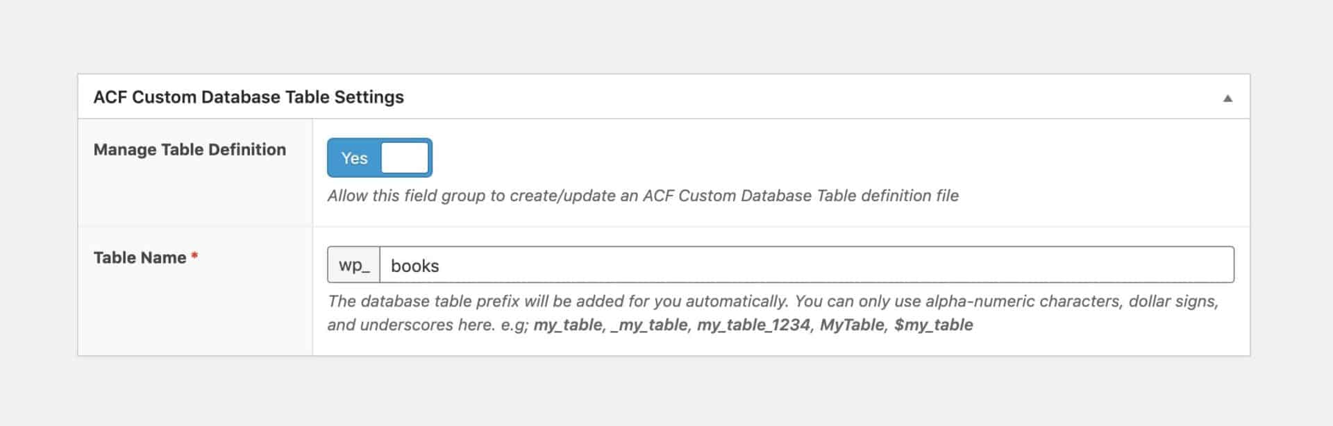 Store ACF form submissions in structured custom database tables
